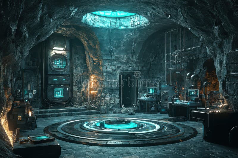 Digital Art of Futuristic Lab Exploring an Abandoned Cave in a Sci-fi ...