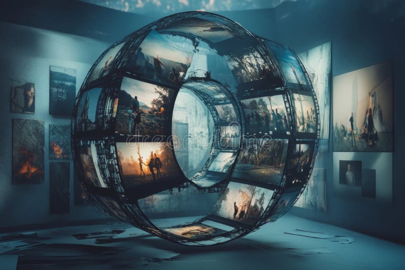 Futuristic Digital Art Gallery with Dynamic Rotating Display Stock ... Futuristic Digital Art Gallery with Dynamic Rotating Display Stock ...