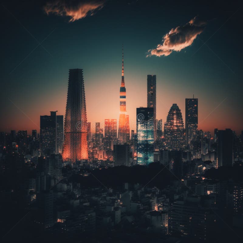 Digital Art Generative AI. Amazing Side View in City Centre during ...