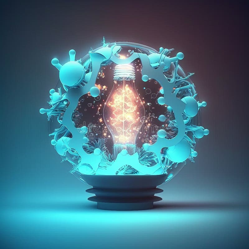 Digital Art Generative AI 3d Light Bulb with Space Poly, Stars, and ...