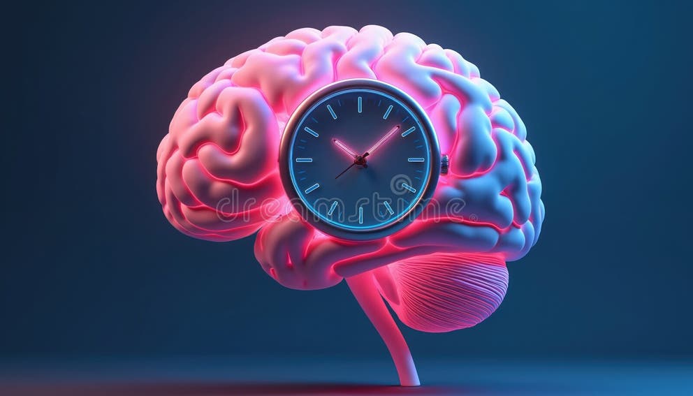 Digital Art Human Brain with Integrated Clock, Time Management ...
