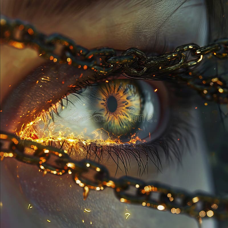 Digital Art of a Human Eye with Golden Chains Reflecting a Concept of ...