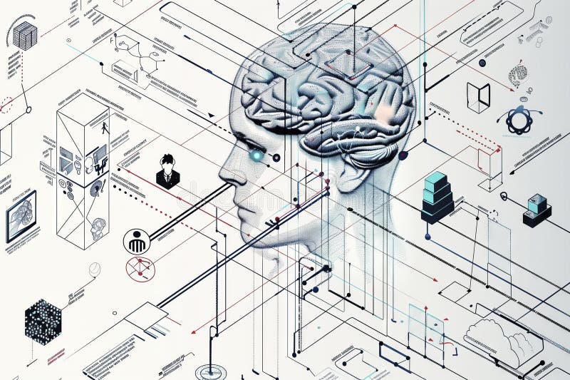 Futuristic Brain Concept with Technology Integration Stock Illustration ...
