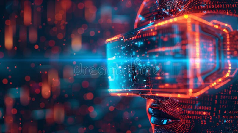 A Digital Art of a Human Head Wearing a Virtual Reality Headset ...