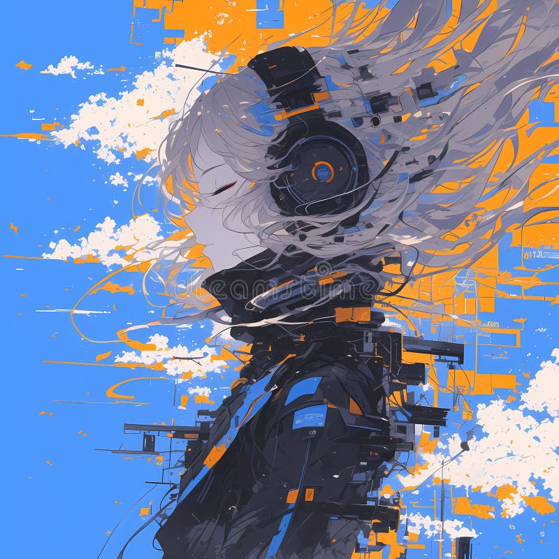 Digital Art: Humanoid Robot Surrounded by Abstract Patterns Stock ...