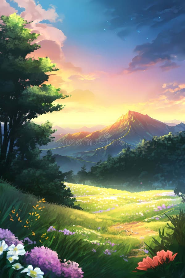 Digital Art Illustration of a Beautiful Landscape Generated by Ai Stock ...