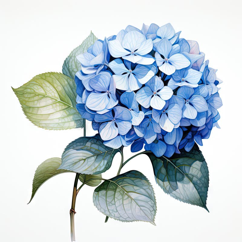 Digital Art Illustration of Blue Hydrangea Flower Stock Illustration ...