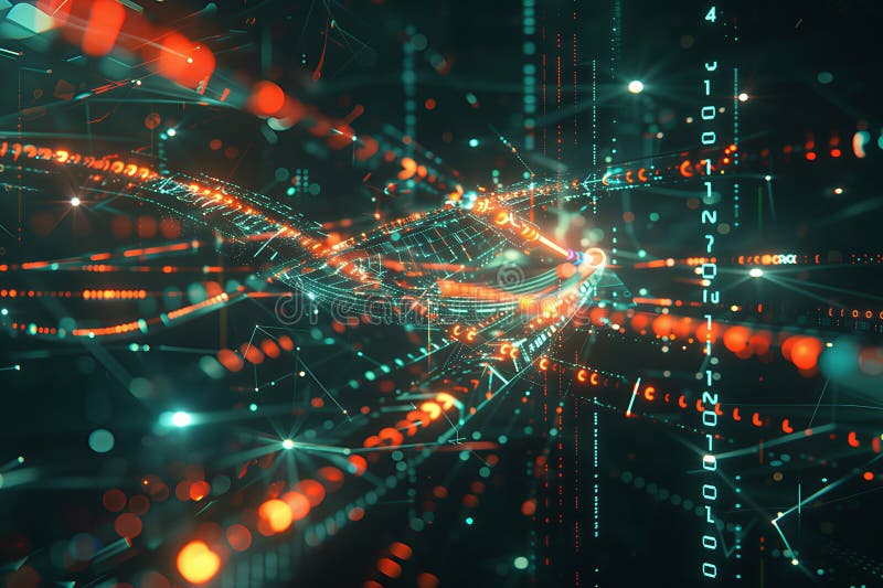 Abstract Futuristic Data Stream Background. Internet Network with Binary Code for Big Data and ...