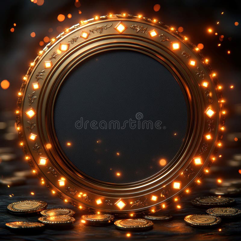 A Digital Art Image Depicts a Golden Ornate Shield with Empty Inner ...