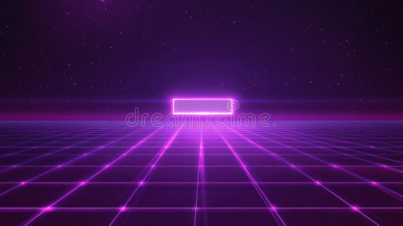 Glowing Neon Grid Landscape with a Rectangular Portal in the Distance ...