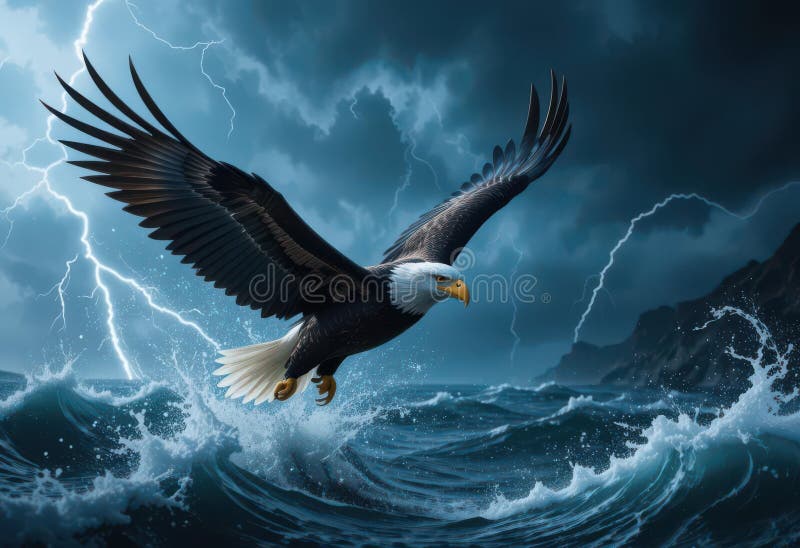 Digital Art Image a Photorealistic Bald Eagle in Flight Over a Stormy ...