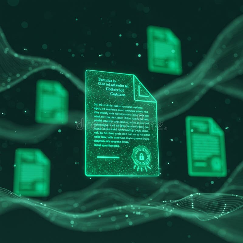 AI Generated Digital Art of Glowing Green Documents with "Freudes in ...
