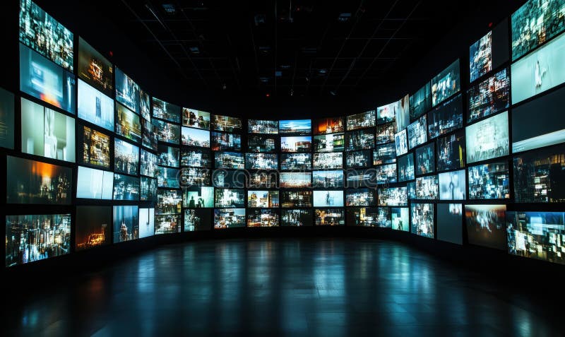 Digital Art Installation Featuring Multiple Screens Displaying Urban ...