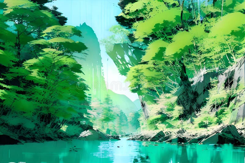 Digital Art Landscape Forest Background Wallpaper Stock Illustration ...