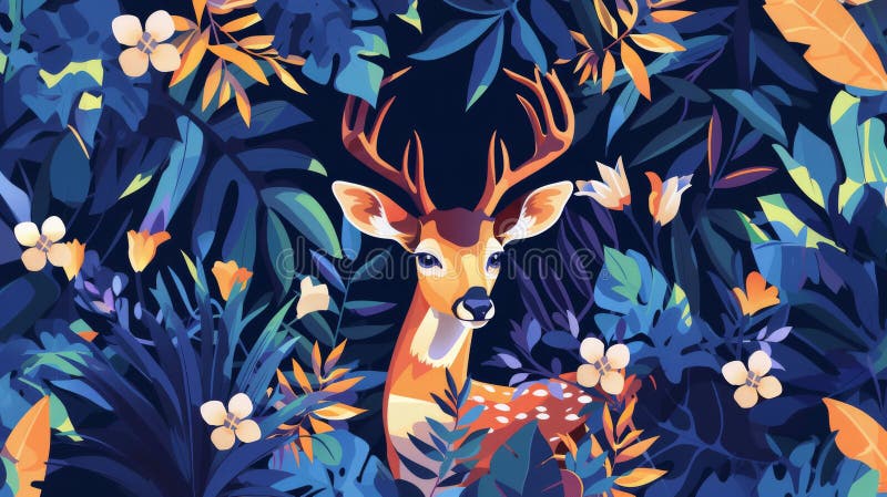 Digital Art of Majestic Stag with Glowing Antlers Stock Illustration ...