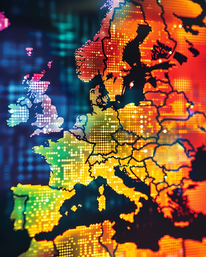 Digital Art Map of Europe with Vibrant Primary Colors Stock ...