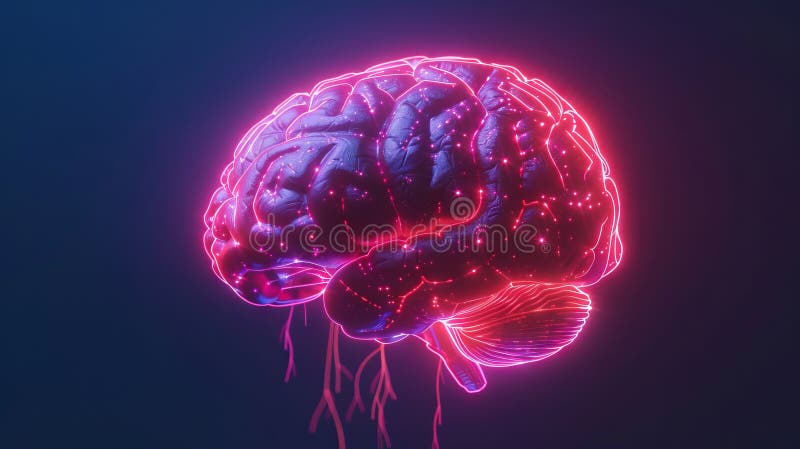 Digital Art of Neon Glowing Brain with Neural Connections on a Dark ... Digital Art of Neon Glowing Brain with Neural Connections on a Dark ...