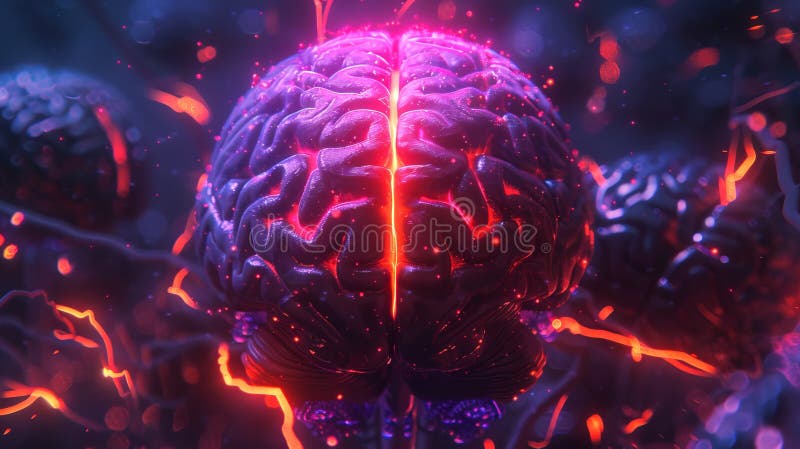 Digital Art of Neon Glowing Brain with Neural Connections on a Dark ... Digital Art of Neon Glowing Brain with Neural Connections on a Dark ...