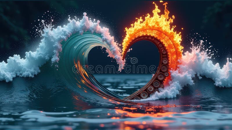 Digital Art of an Ocean Wave Shaped Like a Glowing Heart. Combining ...