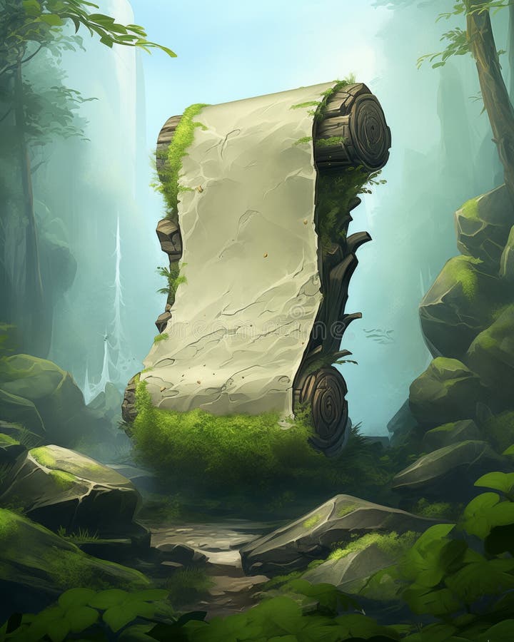 Digital Art, Paper Scrolls in the Forest. Stock Illustration ...