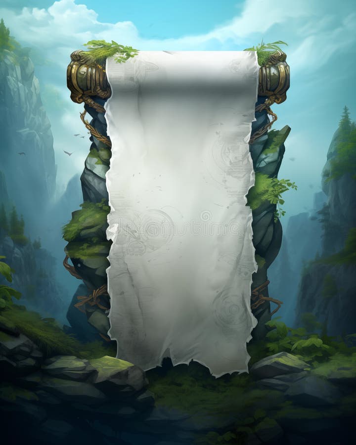 Digital Art, Paper Scrolls in the Forest. Stock Illustration ...