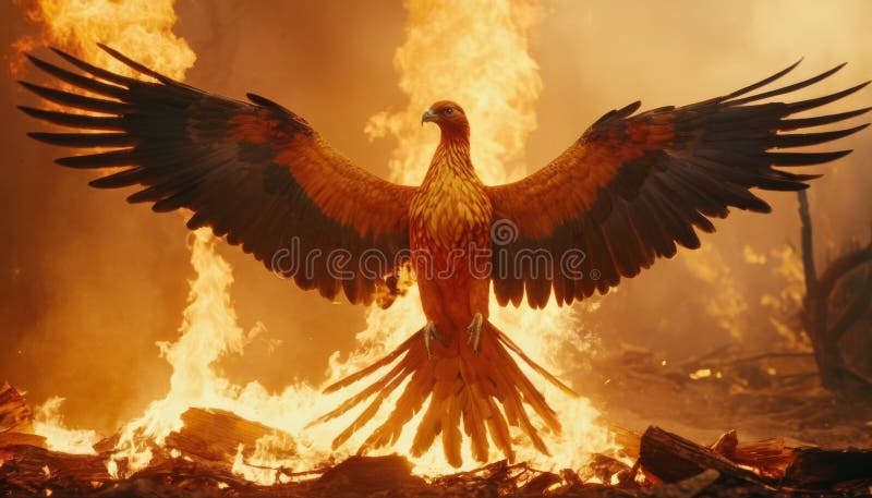 Majestic Phoenix in Flames stock illustration. Illustration of fierce ...