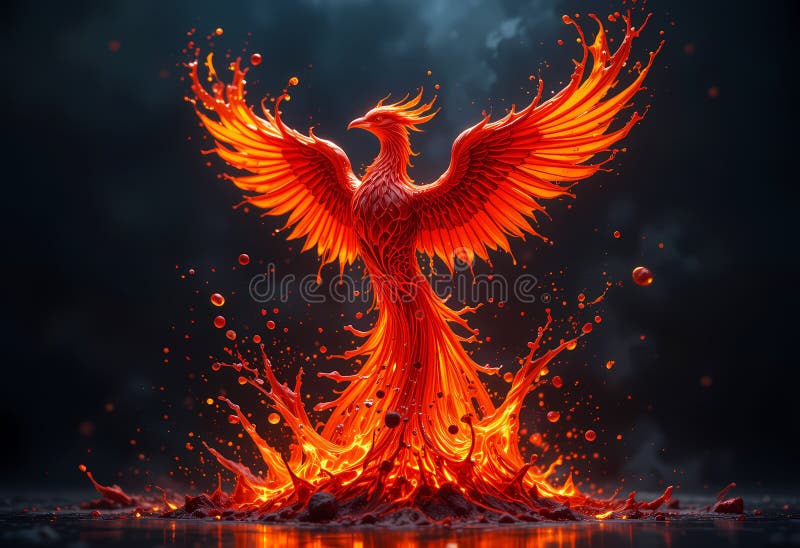Digital Art of a Phoenix Rising from Flames Stock Illustration ...