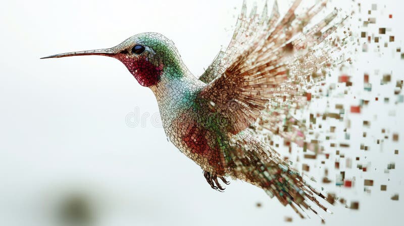 A Digital Art Piece Depicts a Hummingbird with a Mosaic-like Pattern on ...