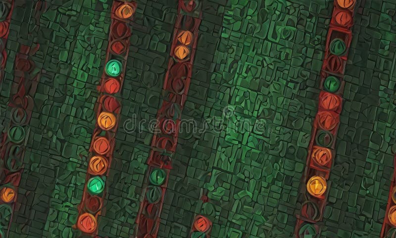 Digital Art Piece Features Grid Red And Green Lights Creating Vibrant