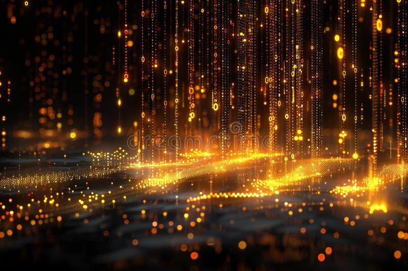 A Digital Art Piece Featuring An Array Of Golden Binary Code Cascading Down On A Black
