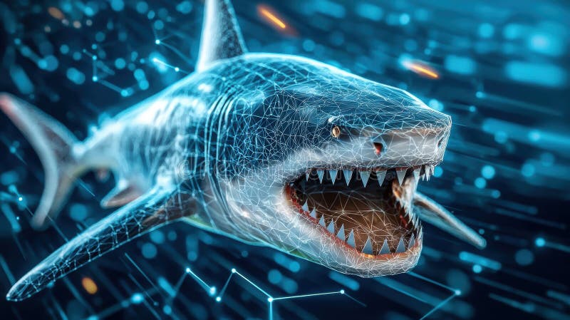 Digital Art Piece Featuring Futuristic Shark with Geometric Design ...