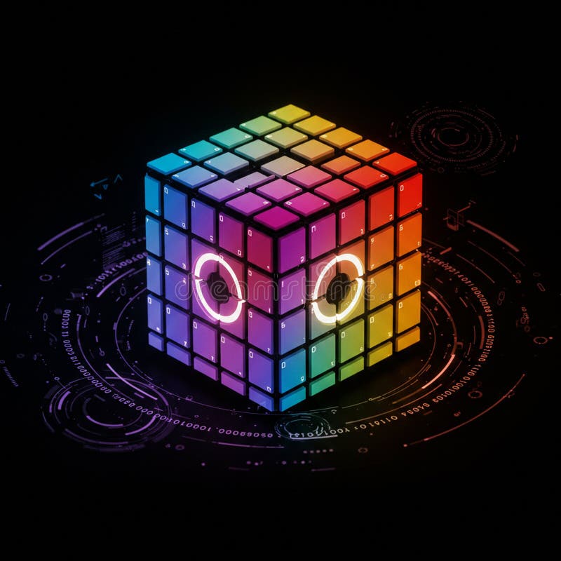 A Digital Art Piece Featuring a Multi-colored Cube Resembling a Rubik S Cube with Stock ...