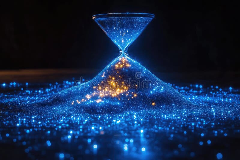 Glowing Hourglass: Time, Sands of Gold and Blue Sparkle Stock ...