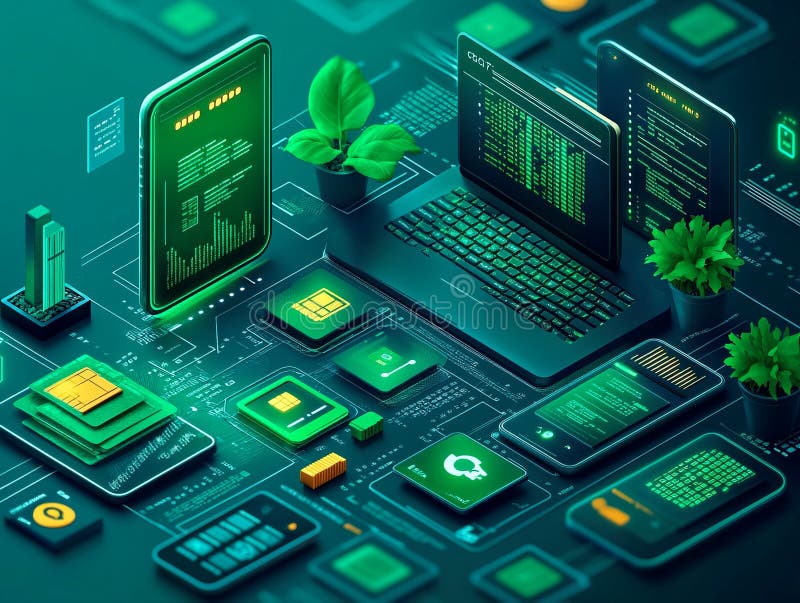 Digital Art Piece Showcasing a Blend of Technology and Nature, with Two ...