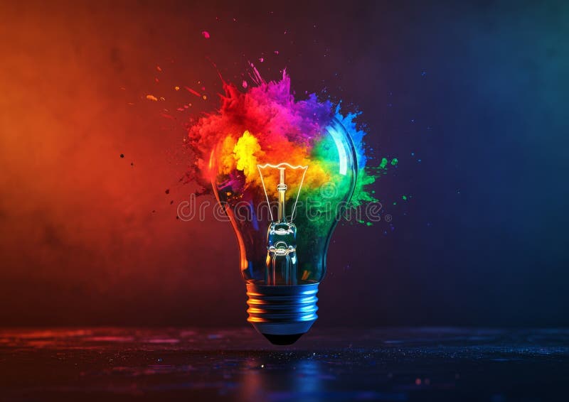 A Digital Art Piece Showing a Light Bulb with a Colorful Creative Light ...