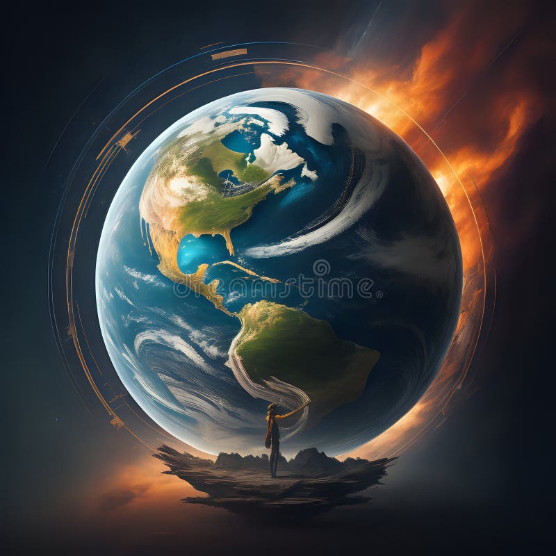 Digital Art with Planet Earth - Generated by Ai Stock Illustration ...