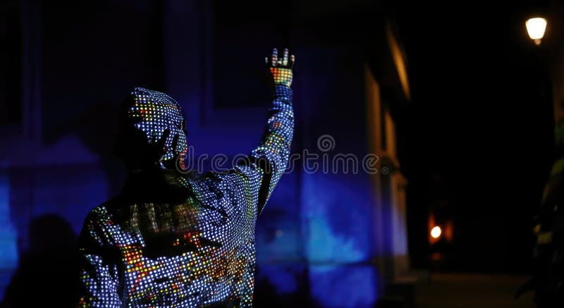 Digital Art Projection on Person at Night Stock Illustration ...