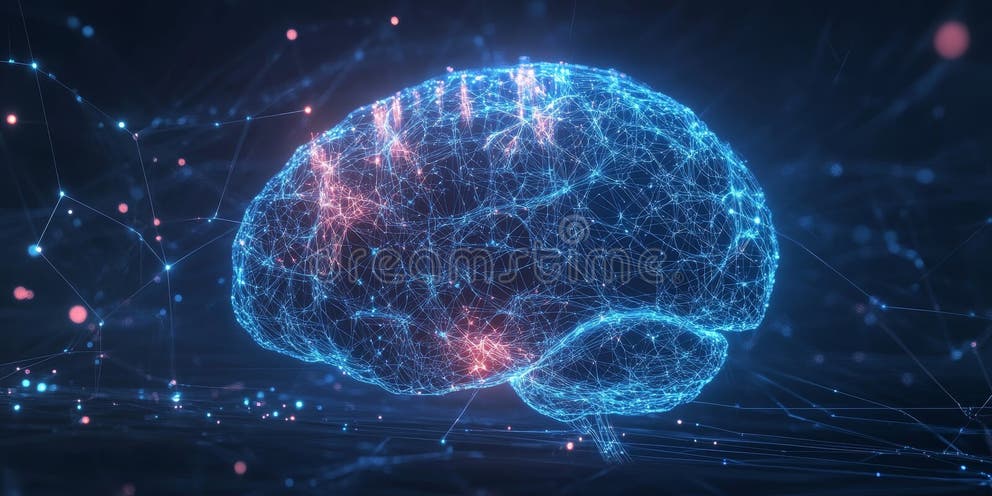 Futuristic Digital Brain Network with Glowing Connections and Nodes ...