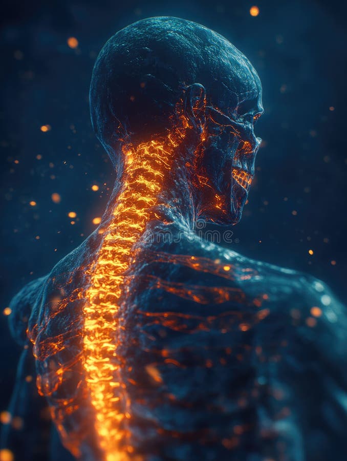 Digital Art of Sci-Fi Humanoid Back View with Glowing Elements Stock ...