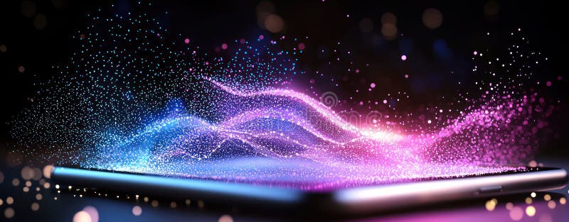 Digital Art Showcasing Vibrant Particles Emanating from Tablet Screen ...