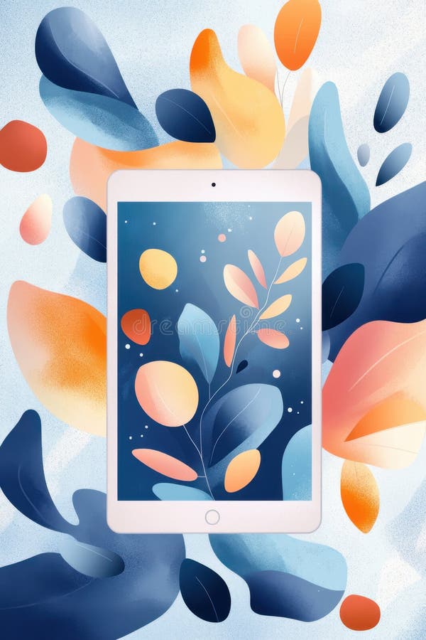 Digital Art of Tablet with Colorful Leaf Abstract in Modern Style ...