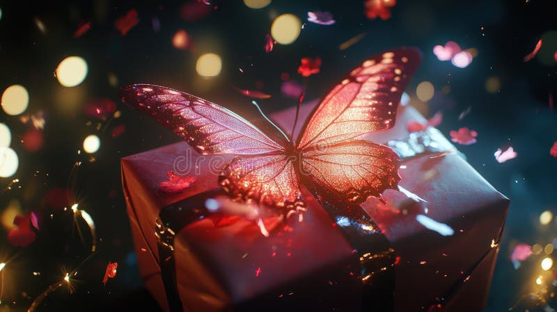 Digital Art Transformation a Magic Butterfly Emerges from a Gift in an ...
