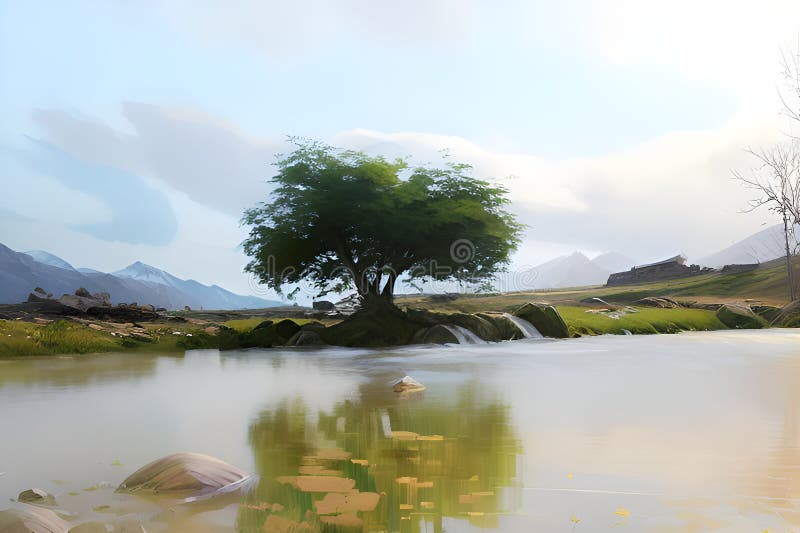 Digital Art Tree and Fires Background Wallpaper Stock Illustration ...