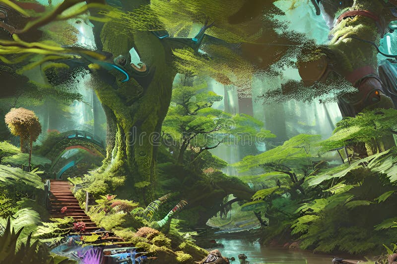 Digital Art Tree Forest Background Wallpaper Stock Illustration ...