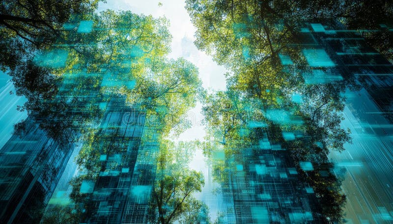 Digital Art of Trees Merging Nature with Technology, Reflecting ...
