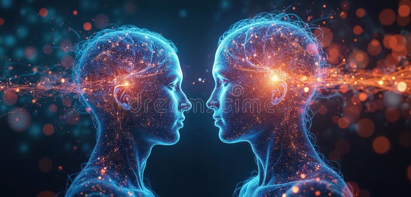 Digital Art of Two Humanoids Merging Minds Via Neural Networks ...