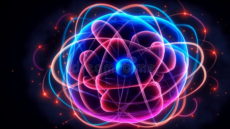 Digital Art of a Vibrant Scientific Image Showing an Atom with ...