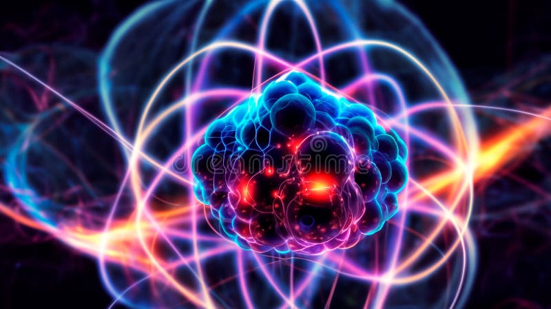 Digital Art of a Vibrant Scientific Image Showing an Atom with ...