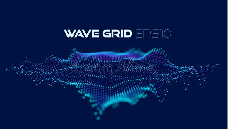Digital Art Wave Particles Grid for Design. Dynamic Wave Flow. Abstract ...