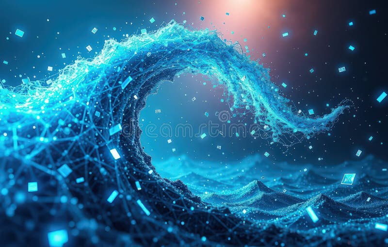 Digital Art Wave Representing Technology and Data Flow in Ocean Stock ...
